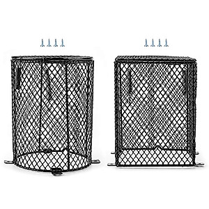 Fdit Pet Reptile Anti-Scald Lamp Mesh Cover Round Square Day Night Ceramic Light Bulb Heating Lampshade(Cubiod Shape)