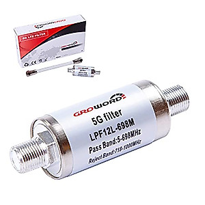 GROWORD-5G LTE Filter for TV Antenna Signal Purifier-Improve Digital HDTV Antenna and Amplifier Signals-4G/5G RF Filter Reduce Interference from Cell Phone Towers&Transmitters Frequency Range 5-698Mhz