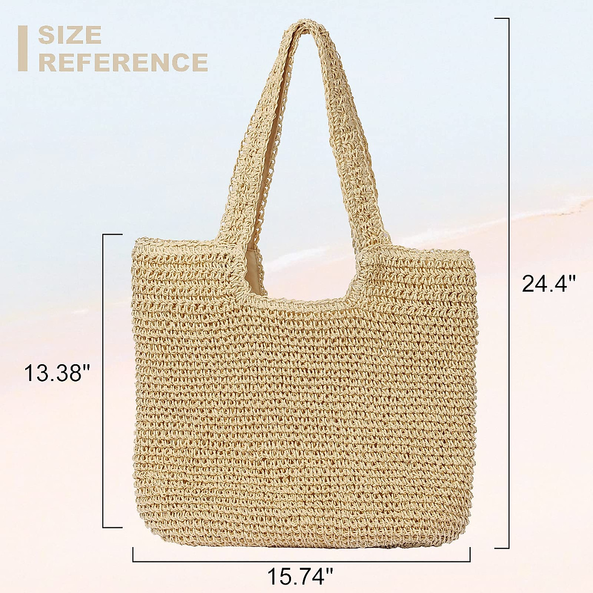 GOLDTIMO Beach Bags for Women - Summer Soft Large Woven Shoulder Purse Handbag, Beach Tote Straw Bag for Summer Vacation, Beige