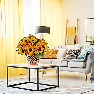 4 Bouquets of Artificial Sunflowers, Each Bunch of 4 Large Sunflowers Artificial Flowers Plus 9 Small Fake Flowers, Silk Fake Sunflowers for Home, Office, Garden Decor, DIY Flower Arrangement