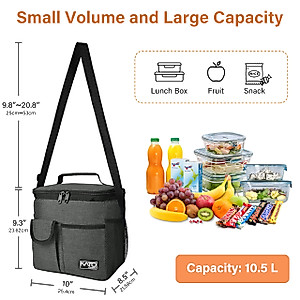 Large Insulated Lunch Bag for Women Men, 10L Leakproof Thermal Reusable Lunch Box for Adult & Kids, Tall Meal Prep Lunch Cooler Tote with Pockets for Office Work by Tirrinia, Charcoal