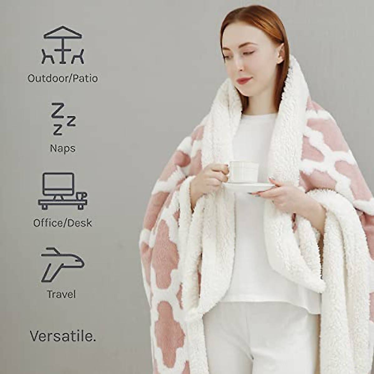 Soft Sherpa Shaggy Fleece Blanket Pink - Fuzzy Fluffy Super Soft Furry Plush Decorative Blanket Dual Sided Throw Size fit Couch Sofa Thick Warm Cozy Blanket, Quatrefoil Pattern 50x60 inches，420GSM