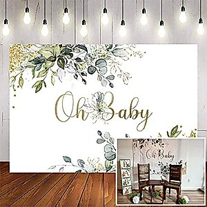 Avezano Green Eucalyptus Oh Baby Backdrop Greenery Oh Baby Shower Party Background Sage Green Newborn Baby Shower Banner Supplies(7x5ft)