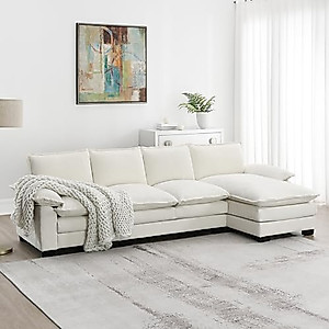 L Shape Sectional Couch for Living Room Sets, 118" 5-Seat Sofa Couch with Chaise Lounge, Chenille Cloud Sofa with Double Seat Cushions, Sleeper Sofa Couch for Apartment, Studio, Office, Beige