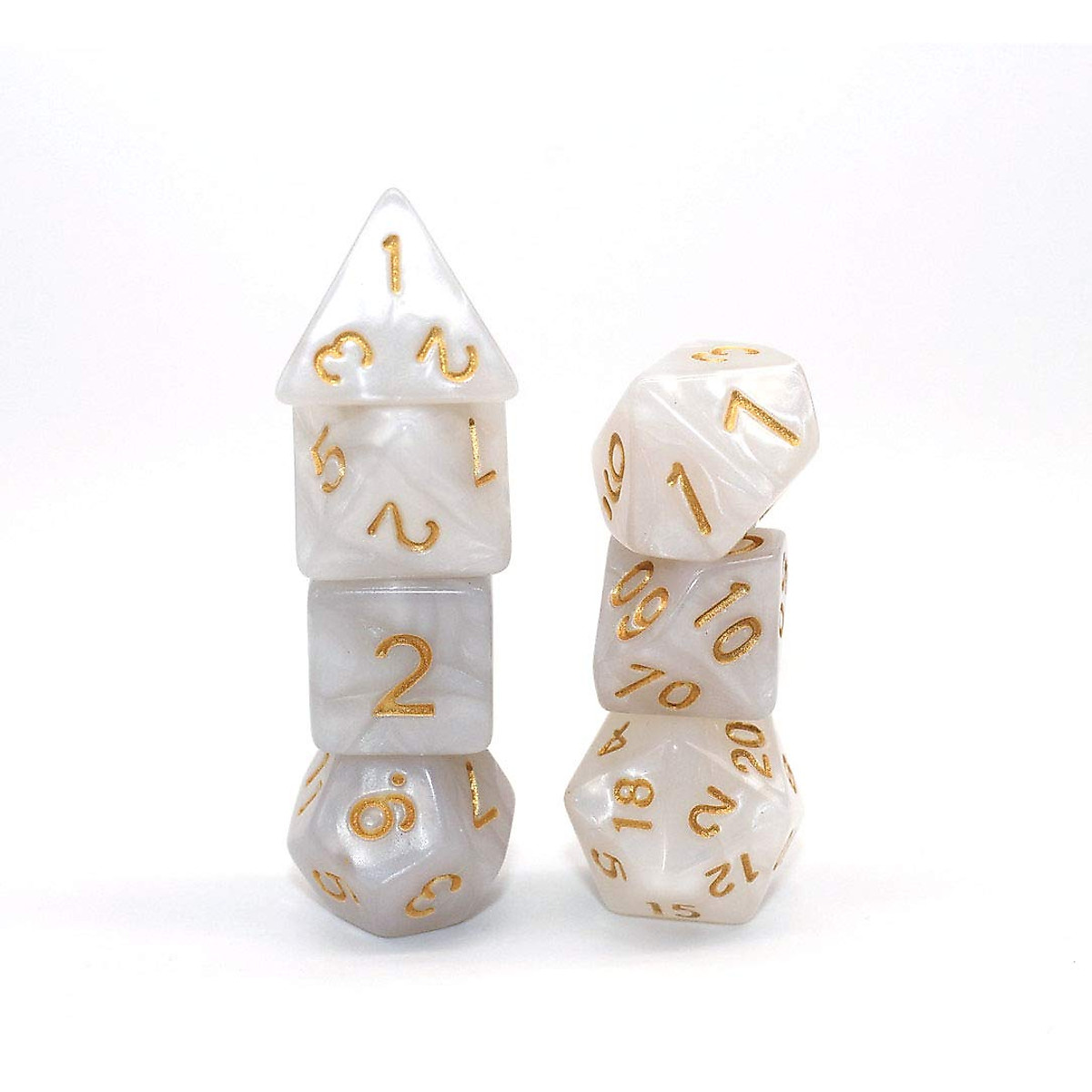 DND Dice Set Pearl White RPG 7-Die Dice Set Fit Dungeons and Dragons(D&D) Pathfinder MTG Role Playing Games Polyhedral Dice with Dice Pouch