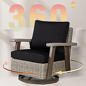 Joyside Outdoor 360 Degree Swivel Rocker Patio Chairs Sets of 2 and Matching Side Table - 3 Piece Wicker Patio Bistro Set with Premium Fabric Cushion(Grey/Black)