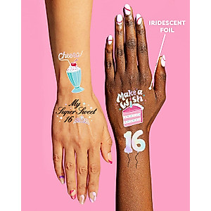 xo, Fetti Sweet 16 Birthday Temporary Tattoos - 42 Metallic Styles | Sixteen Birthday Party Decorations, 16th Bday, Bday Girl Gift, Birthday Goodie Bag Favor