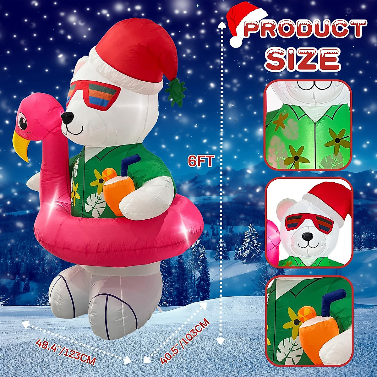 Kofero Christmas Inflatables Outdoor Decorations 6FT Hawaii Polar Bear Cute Blow up Xmas Decoration with Led Lighted Inflatable Yard Décor for Indoor Outside Holiday Party Garden Lawn