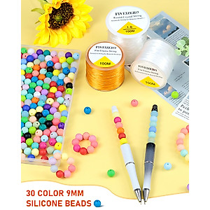 180PCS FIVEIZERO Small Silicone Beads, 30 Colors 9mm Silicone Beads Focal Beads Rubber Round Beads Mixed Color Silicone Beads Bulk for DIY and Keychain Accessories Silicone Beads Crafts Making