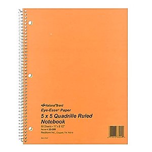 NATIONAL Brand Brown Board Cover Notebook, Quad, 1-Subject, Green Paper, 11 x 8.5" 80 Sheets (33209)