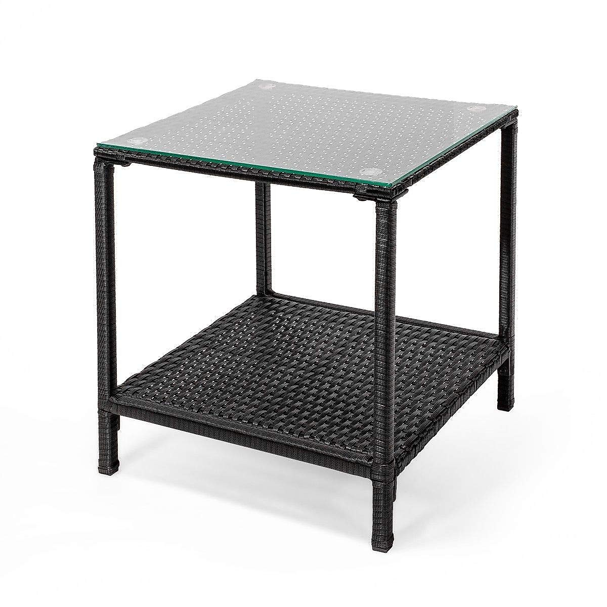 Barton 3 Pieces Rocking Chair Set w/Glass Table Black Outdoor Patio Furniture Wicker Rattan Modern Conversation Chat Seating