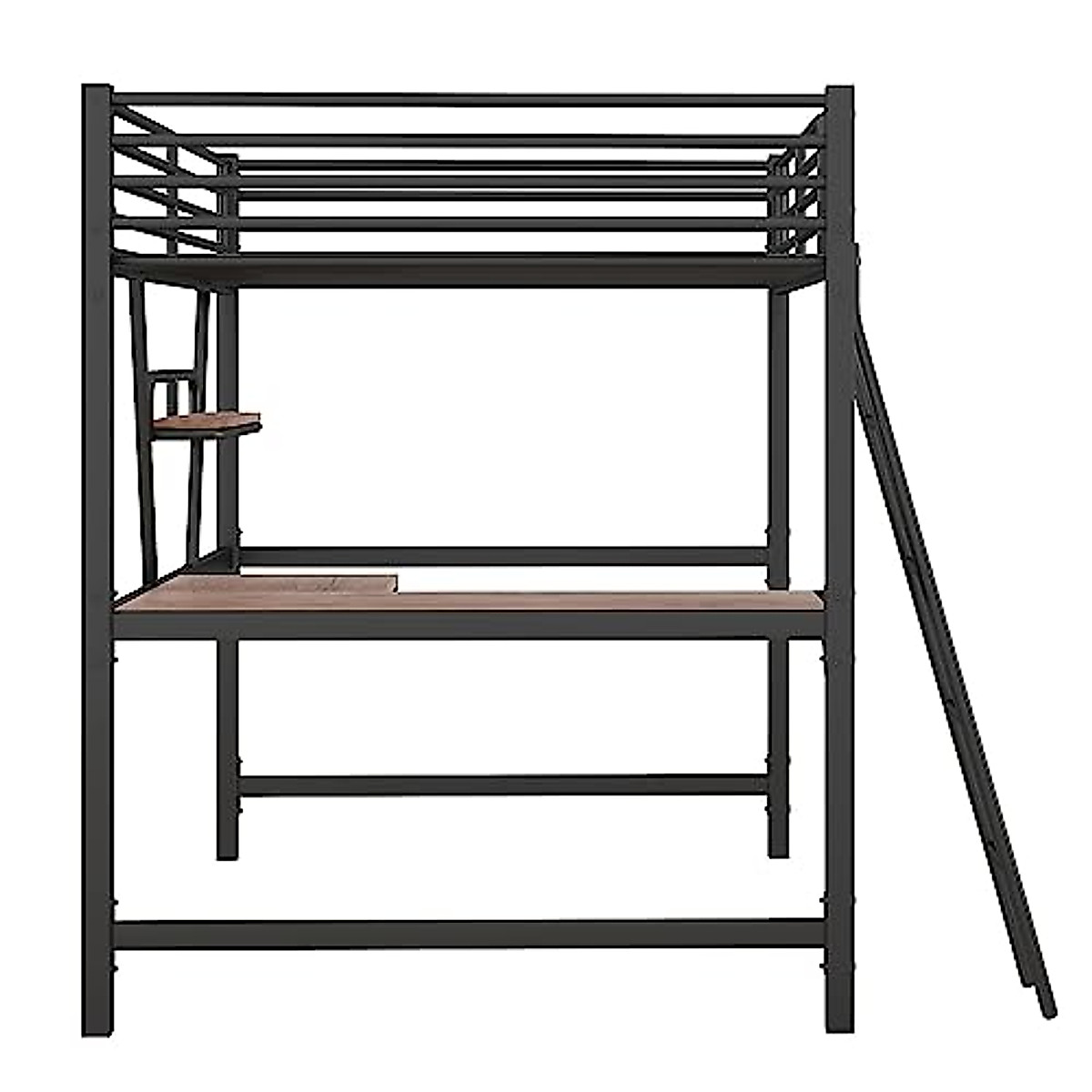 Lifeand Full Size Loft Metal&MDF Bed with Desk and Shelf, Black