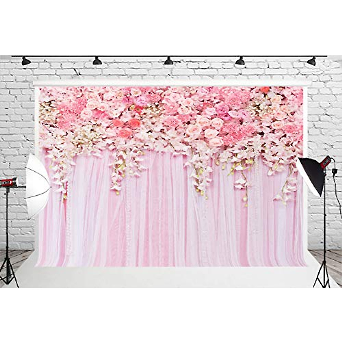 FiVan 7x5ft Pink Flower Backdrop Dessert Table Photo Booth Baby Shower Birthday Photography Background Floral Curtain DesignD-9354