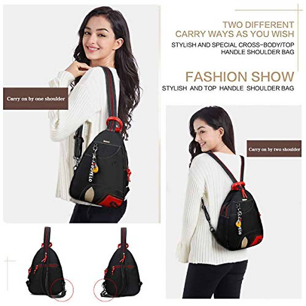 Eshow Small Backpack Purse for Women Nylon Backpack Purse - 2 Way Convertible Casual School Backpacks Hobo Handbag