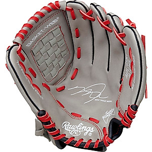 Rawlings | MARK OF A PRO LITE Youth Baseball Glove | Right Hand Throw | 10.5" - Basket Web | Mike Trout Model - Grey/Red/Navy
