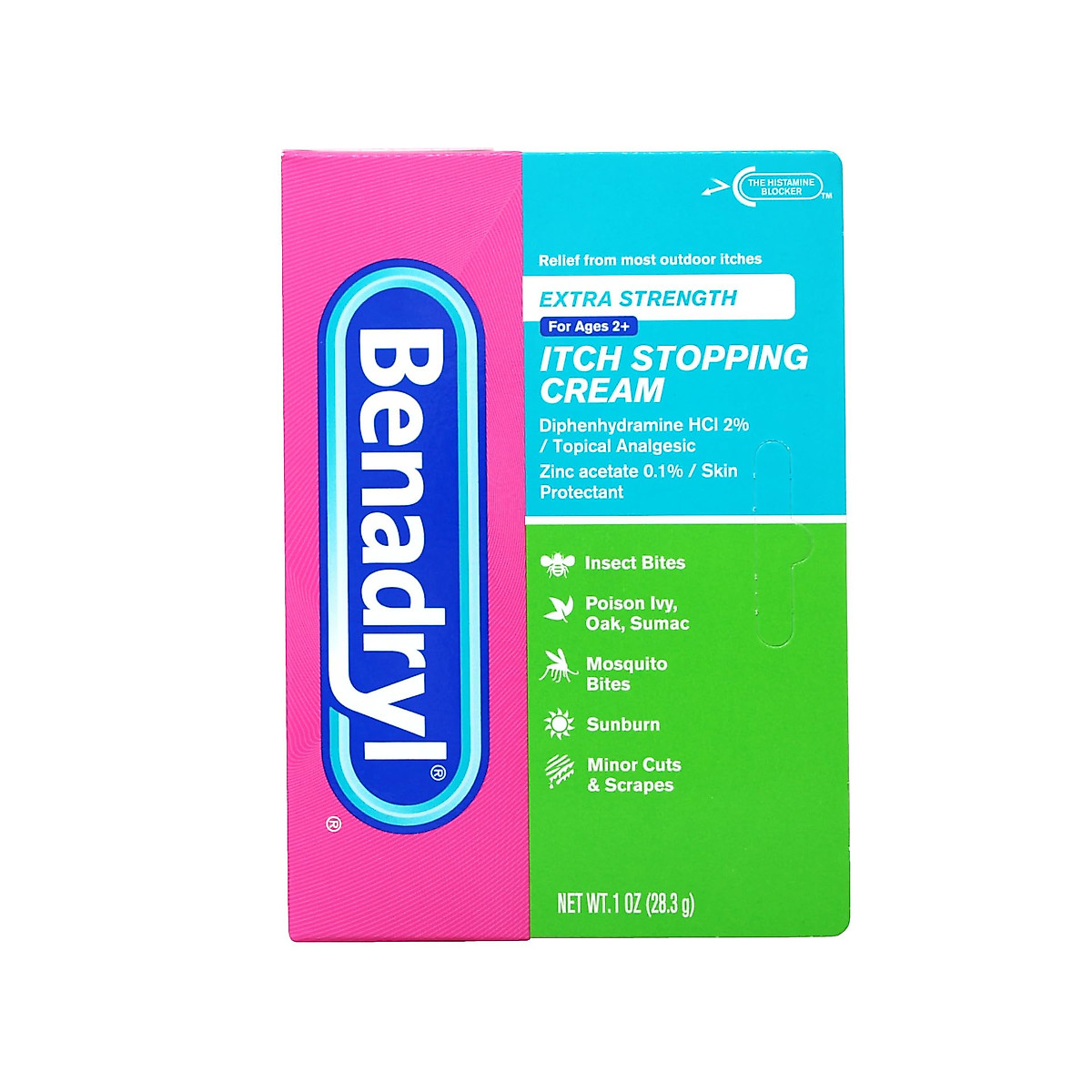 Benadryl Original Strength Anti-Itch Cream, Bug Bite Itch Relief, Diphenhydramine HCl Topical Analgesic & Zinc Acetate Skin Protectant, Great for Camping Essentials, 1 oz, 2 Pack