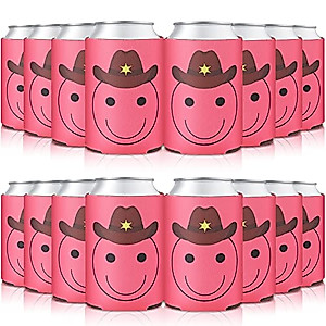 16 Pieces Cowgirl Bachelorette Party Decorations Disco Cowboy Bachelorette Can Sleeves Can Coolers Pink Can Covers Insulated Neoprene Drink Holder for Bridal Shower Wedding, Fit 12-16 oz
