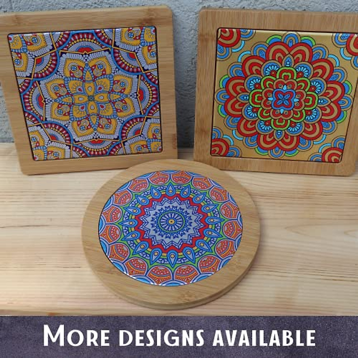 Decorative Wooden Trivets for Hot Dishes Pots and Pans Tea Pot Holders Nonslip Heat Resistant Kitchen Counter Accessories for Table Countertops (Style 2)