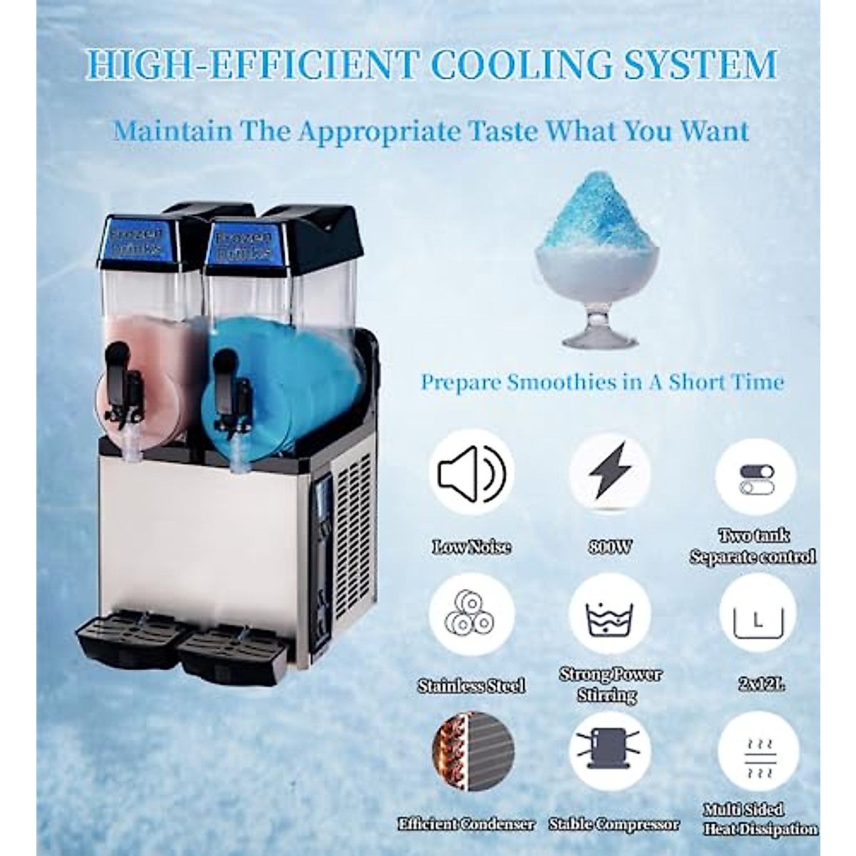 AIANDE Commercial Slushy Machine,24L Frozen Margarita Machine,800W Slush Drink Maker,2 Bowl Slushie Machine,Stainless Steel