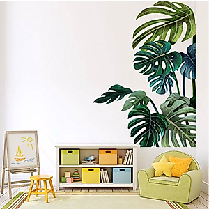 SENGTER Tropical Leaves Wall Decals Removable Jungle Green Palms Tree Plant Wall Stickers for Living Room Kids Room Bedroom Playroom Decor