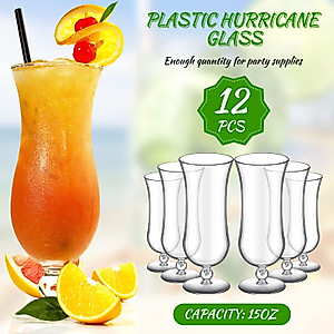 Lallisa Plastic Hurricane Glasses 15 oz Shatter Resistant Clear Plastic Pina Colada Cocktail Glasses Break Resistant Plastic Drinking Glasses Tulip Milkshake Cups for Beer Juice Margarita (12 Pcs)