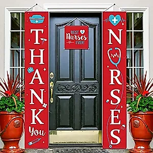 3 Pieces Thank You Nurses Porch Banner Nurses Front Door Hanging Banner Fabric Nurses Appreciation Week Porch Sign for Indoor Outdoor Nurse Day School Rn Party Wall Decor, 71 x 12 Inch (Red)