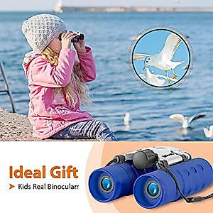 Obuby Real Binoculars for Kids Gifts for 3-12 Years Boys Girls 8x21 High-Resolution Optics Mini Compact Binocular Toys Shockproof Folding Small Telescope for Bird Watching,Travel, Camping, Blue