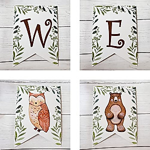 LAVVICHA Baby Shower Welcome Baby Banner Woodland Animal Jungle Theme Bunting Party Boys Girls Baby Shower Decorations (Green)