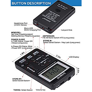 ZHIWHIS Portable Radio, AM FM Receiver with Sleep Timer, Rechargeable Stereo Radios with Digital Clock, DSP Tuner with Preset Function Pocket Walkmen for Walking Travel