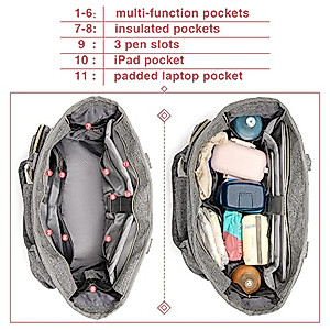 Rabjen Diaper Bag Tote, Travel Multifunction Baby Bag with Insulated Pockets Padded Sleeve for up to 15.7’’ Laptop