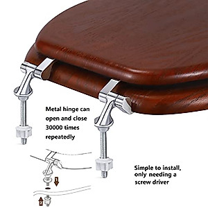 Wood Toilet Seat Round, Wooden Toilet Seats for Standard Toilets, Round Toilet Seats with Metal Hinge, Easy to Install