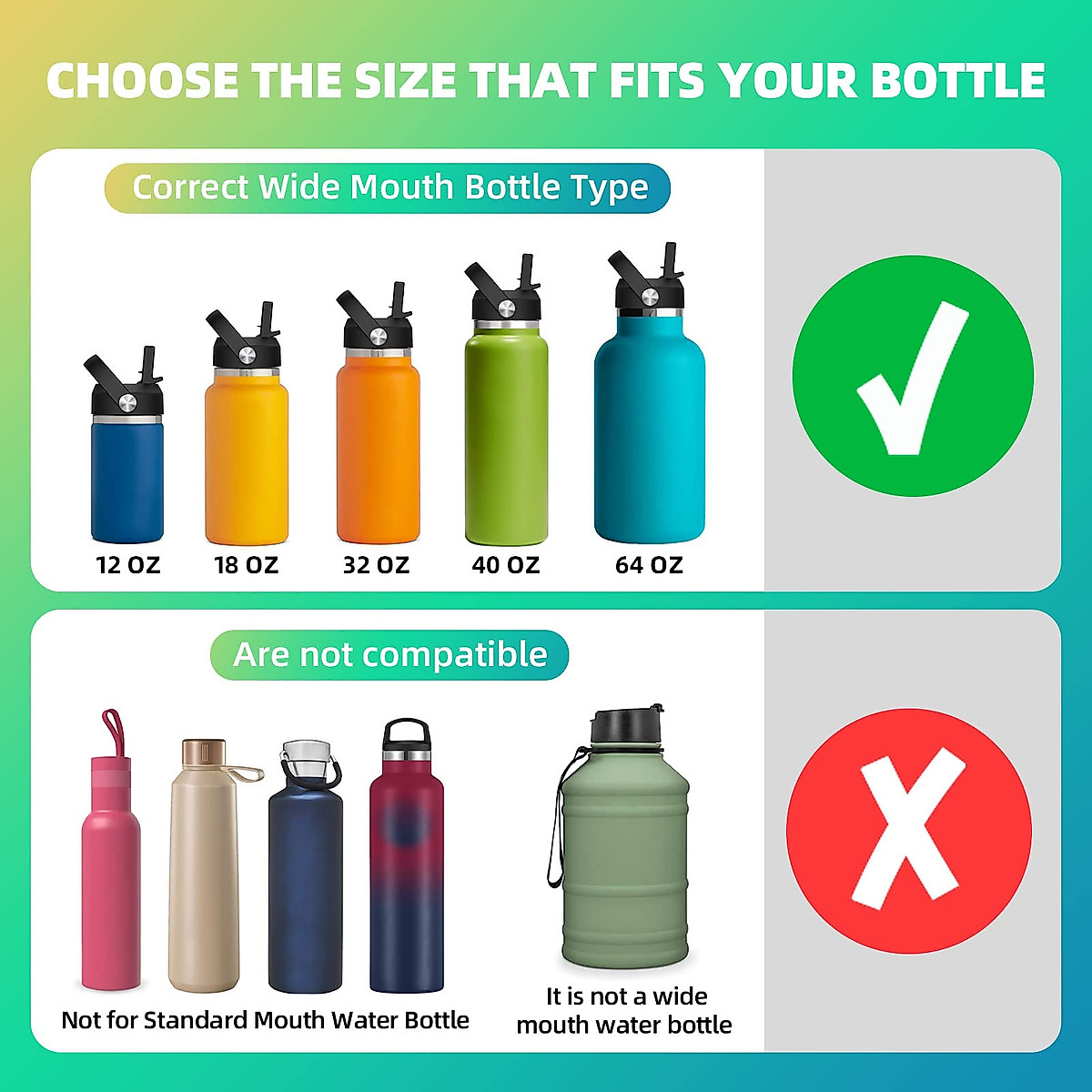 Tonlinco Straw Lid for Hydroflask Wide Mouth,Lids With Straw Compatible with Hydro Flask 20 32 40 oz Wide Mouth Wide Mouth Straw Lid Compatibility Most Sports Water Bottle (Black)