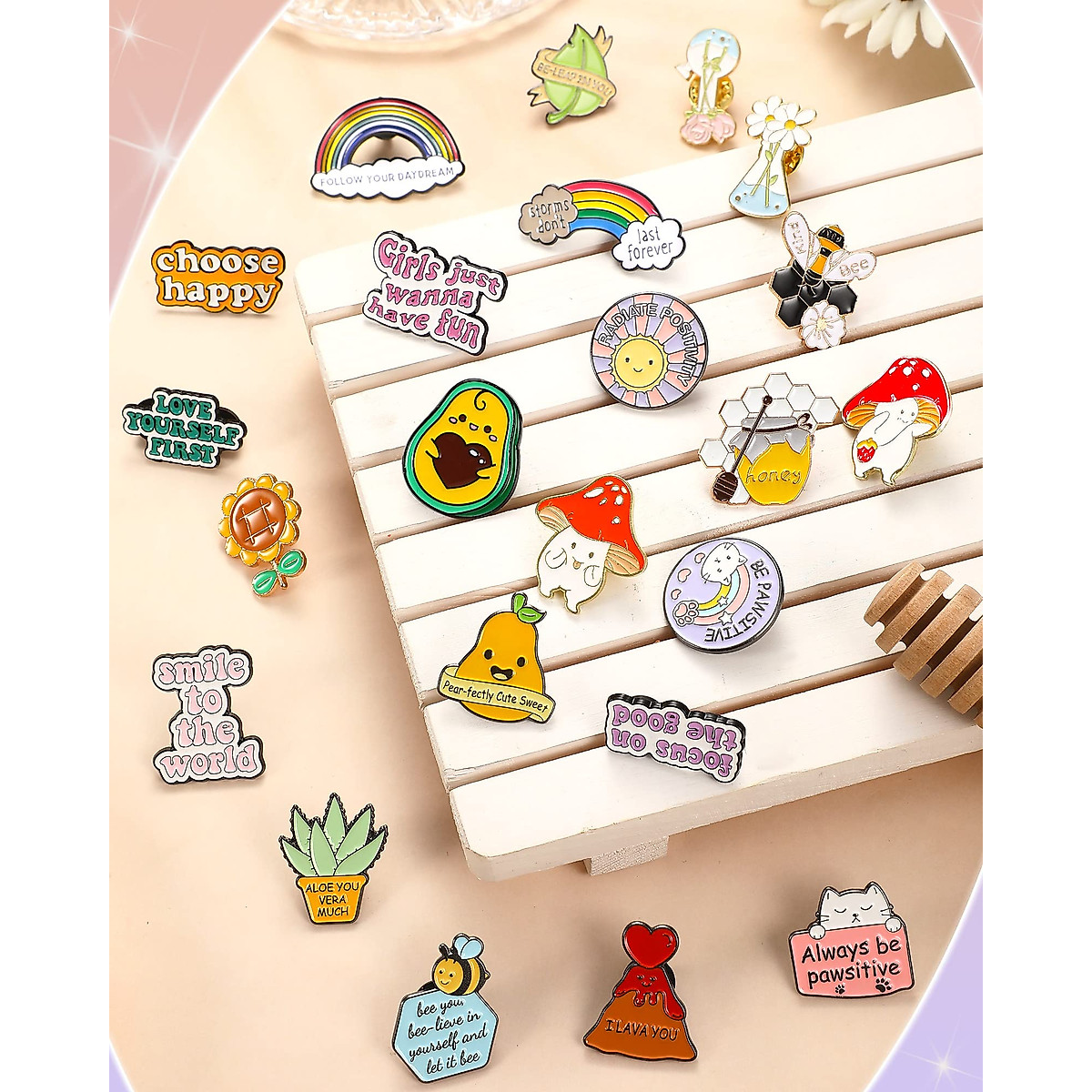 23 Pcs Positive Pins Inspirational Lapel Pin Cartoon Cute Pins Motivational Pins for Backpacks Aesthetic Brooch Pin Badges for Women Girl Jeans Jackets Hats Decor (Vivid Style)