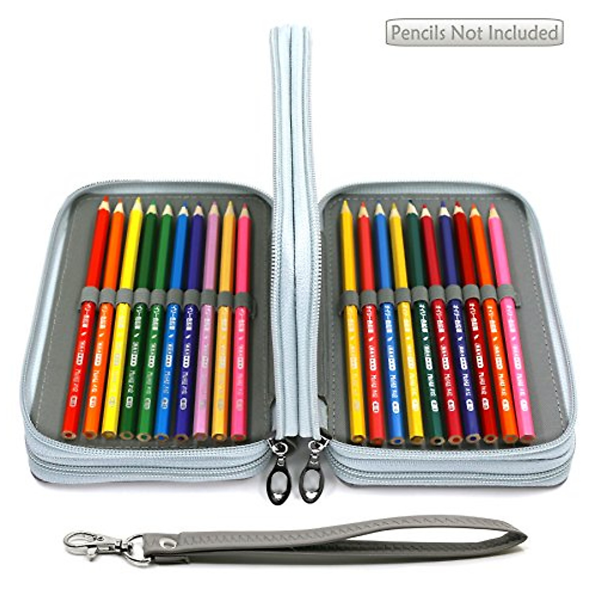 YOUSHARES 72 Slots Pencil Case - PU Leather Handy Multi-layer Large Zipper Pen Bag with Handle Strap for Colored / Watercolor Pencil (Gray)