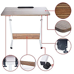 Bed Side Table for Eating and Laptops,Wooden Computer Desk with Wheels Adjustable Height Lifted and Foldable 80cm50cm for Household (Yellow)