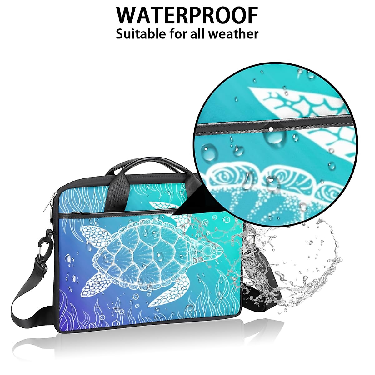 Sea Turtle Vintage Laptop Computer Bag Waterproof Shoulder Messenger Bag 13-15 inch Durable Laptop Tote Bag with Shoulder Strap Handle Lightweight Crossbody Briefcase