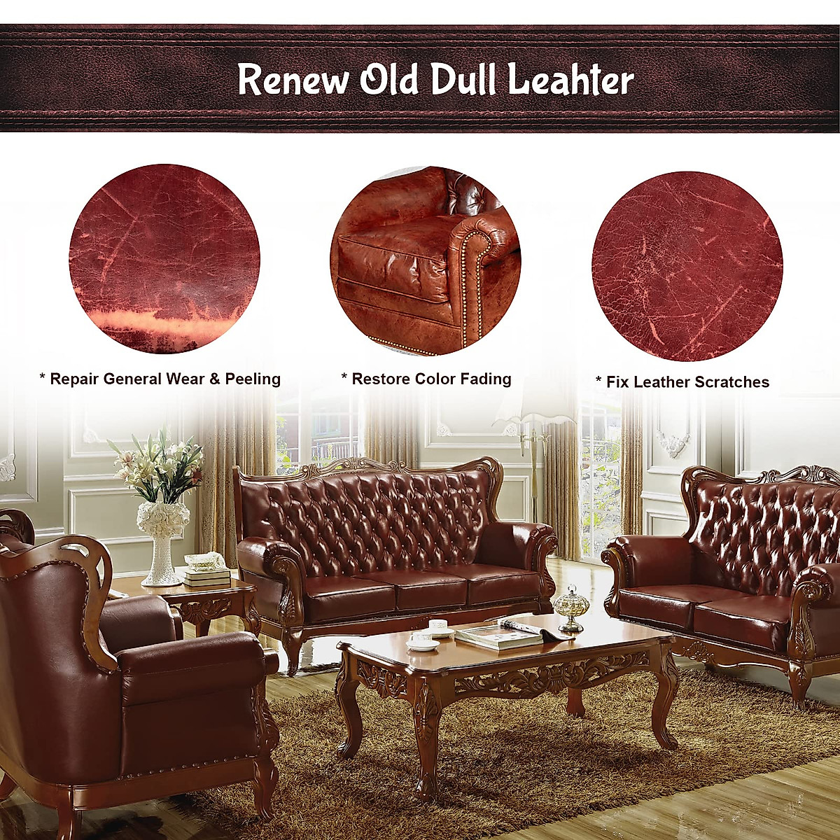 NADAMOO Maroon Leather Recoloring Balm with Mink Oil Leather Conditioner, Leather Repair Kits for Couches, Restoration Cream Scratch Repair Leather Dye For Vinyl Furniture Car Seat, Sofa, Shoes