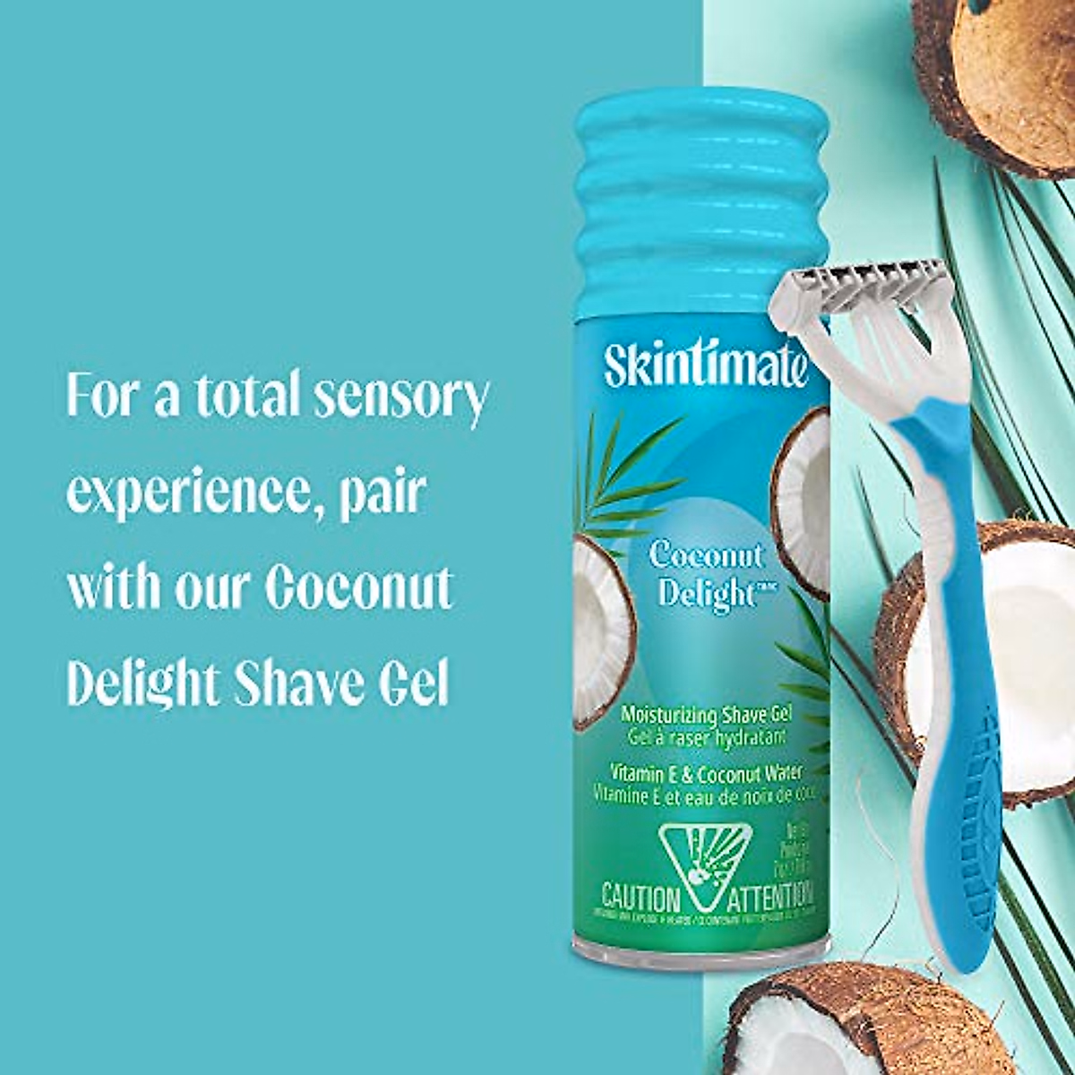 Skintimate Coconut Delight 3 Blade Disposable Razor For Women, 4 Count (Pack of 3)