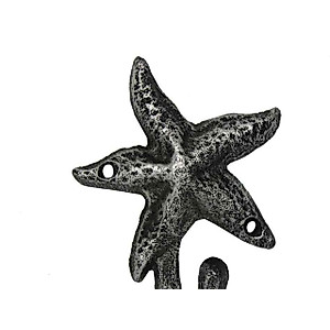 Antique Silver Cast Iron Starfish Hook- Nautical Wall Hook- Starfish Decoration