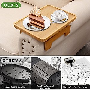 Couch Arm Table Tray, Bamboo Sofa Arm Clip on Tray Tables, Arm Rest Table for Home, Couch Arm Tray for Small Spaces Drink Eating Dinner Table