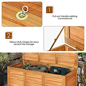 HAPPYGRILL 47 Gallon Acacia Wood Deck Box, Outdoor Storage Box Garden Tools Box Container for Patio Garden Garage