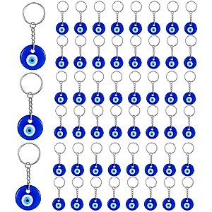 Inbagi 50 Pcs Turkish Blue Evil Eye Keychains Charms Decor Pendants Crafting Glass Keychain with Keyring Hanging Ornament Blessing Jewelry Accessories Amulet for Good Luck