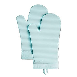 KitchenAid Ribbed Soft Silicone Oven Mitt Set, Mineral Water 2 Count