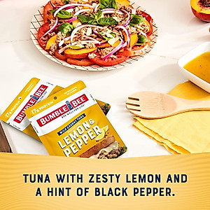 Bumble Bee Lemon & Pepper Seasoned Tuna, 2.5 oz Pouches (Pack of 12) - Ready to Eat - Wild Caught Tuna Packet - 17g Protein per Serving - Gluten Free