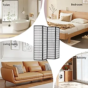 Room Divider 6Ft Folding Oriental Shoji Screen - Portable Privacy Divider with 4 Panels, Freestanding Japanese-Inspired Wood Partition Screen, White