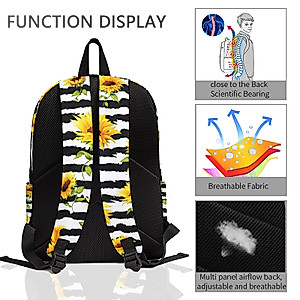 Stripes Sunflower Backpack Fashion Bookbag,Sunflower Laptop Bag with Multiple Pockets,Durable Shoulders Backpack (Stripes Sunflower)