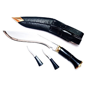 Genuine 10 Inch Service Issue Kukri /Khukuri Knife, Hand forged 10 Inch Blade, Kukri Knife/ twin Blades, Single Fuller, Sharp knife, World War II kukri, Black Leather Sheath, Horn handle, Handmade Khukri