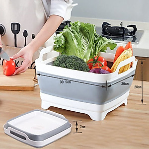 Collapsible Dish Tub Folding Laundry Tub Washing Basin Camping Dish Washing tub Portative Wash Dish Basin for RV Sink, Vegetable, Fruit, Food Sink with Drain Plug Carry Handles Large Capacity 9L…