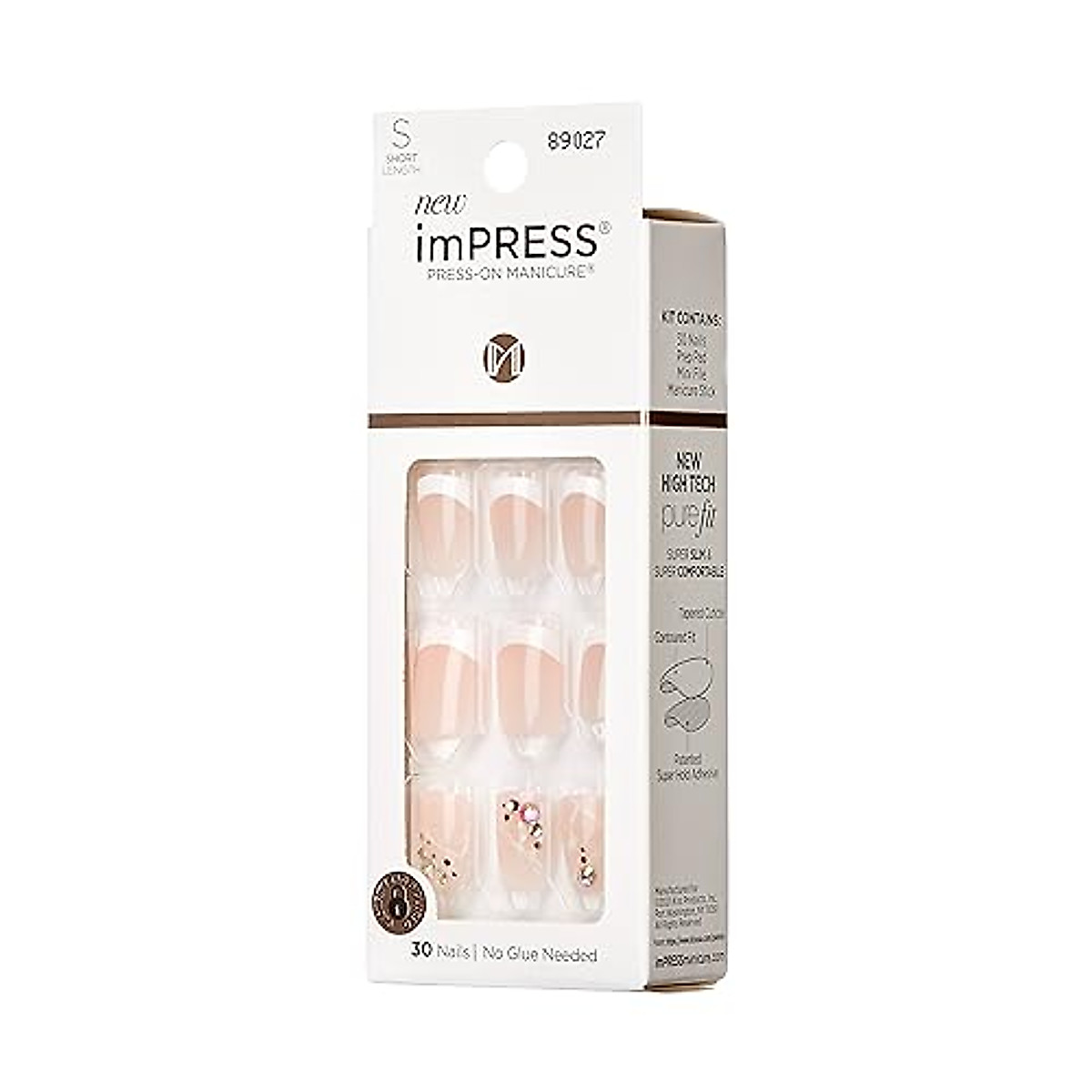 KISS imPRESS Press-On Manicure Fake Nails – My Worth, Short, Square, French, Easy Press On, Chip Proof, Smudge Proof, Waterproof, No Dry Time, Comfortable & Secure, Super Hold Adhesive | 30 Count