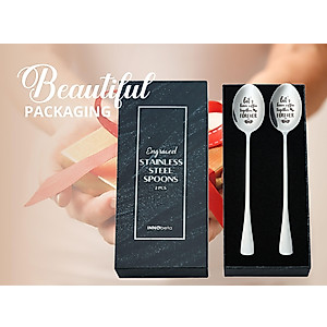 Coffee Spoons for Couples, 2 Pcs Stainless Steel Engraved Coffee Spoons, Coffee Lovers Gifts, Gift Ready Package, Let's Have Coffee Together Forever